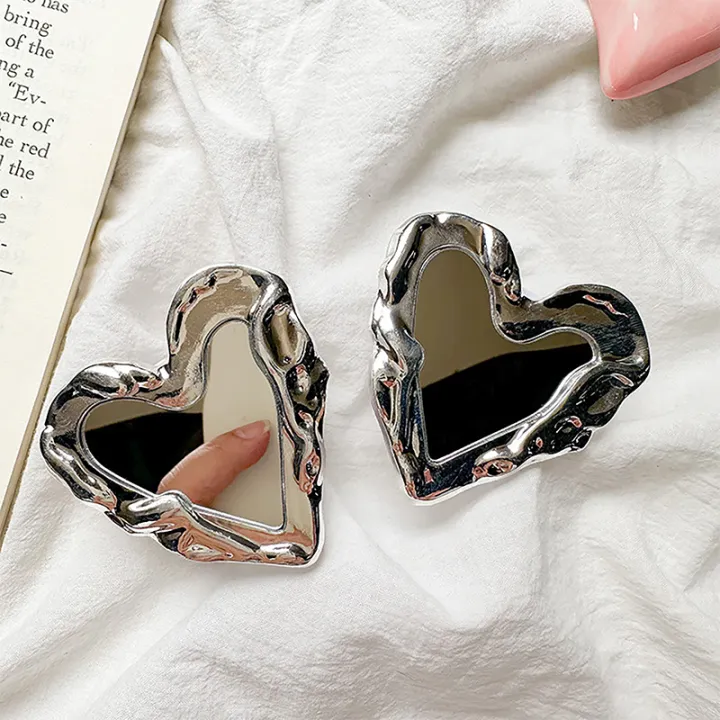 Korea Silver Heart Grip Tok Mirror Luxurious Finger Holder Griptok ...