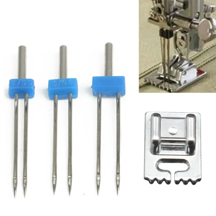 3pcs Twin Stretch Machine Needle with Pintuck Presser Foot Double Twin ...