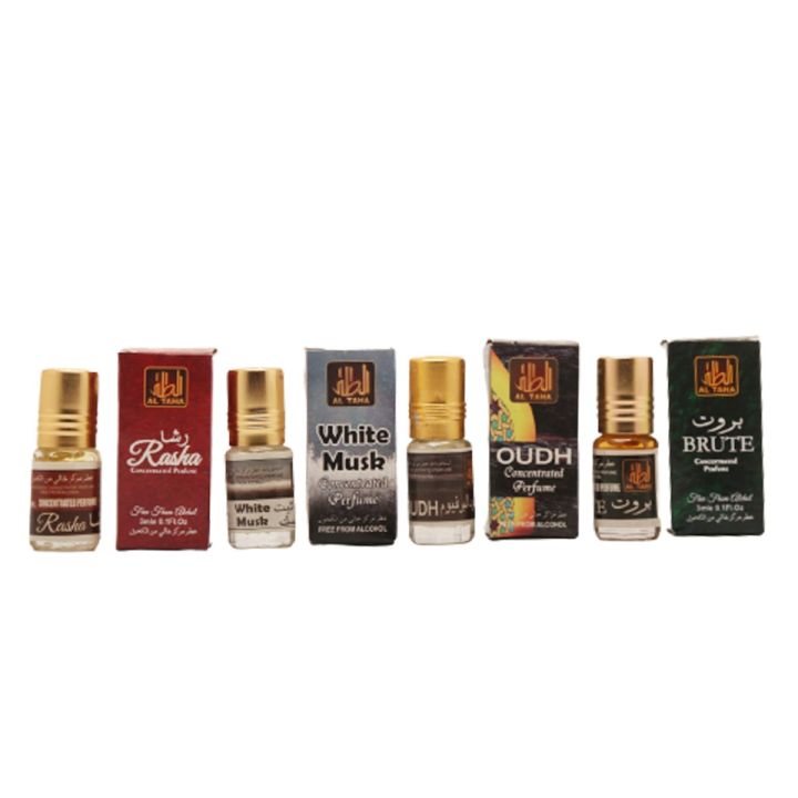 Attar 3ml Pack of 4 (Brute, Oudh, White Musk & Rasha) | Daraz.pk