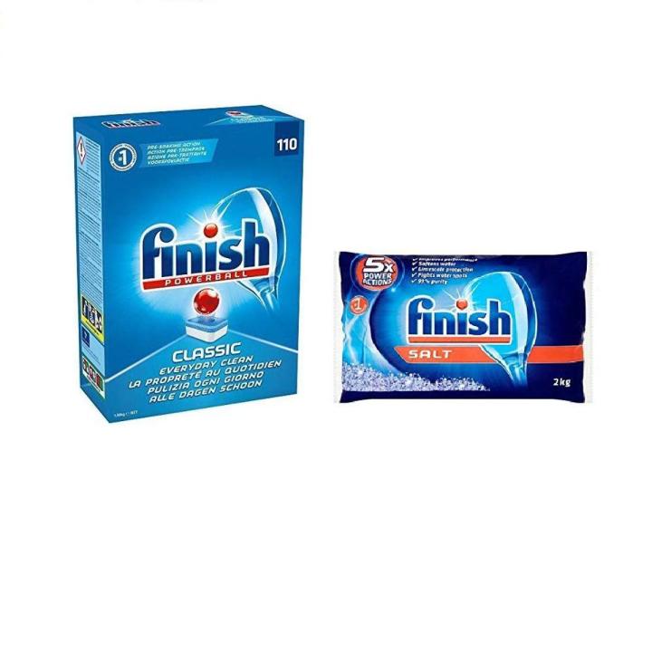 Finish Dishwasher Powerball Classic - 110 Tablets & Dishwasher Salt 2KG ...