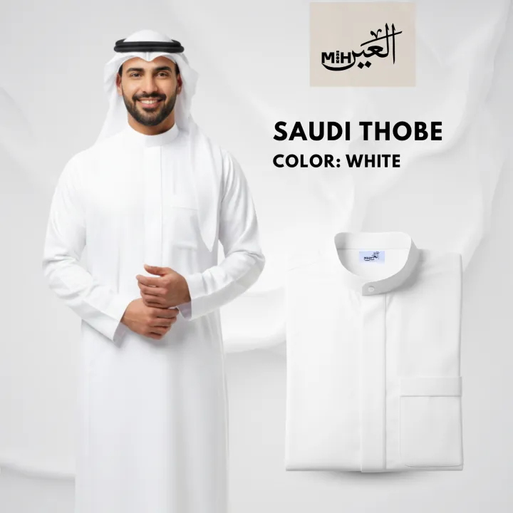 White Saudi Thobe Suit for Men's - High Quality Muslim Arabic Thobe ...