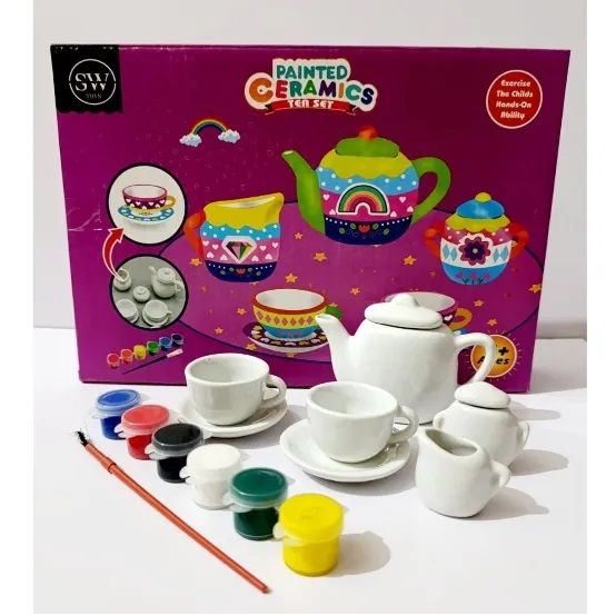 DIY Ceramic Tea Party Painting Set - 9 Piece Kit for Kids' Craft & Play ...