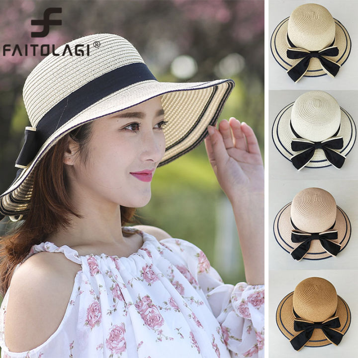 Bibbon Women Straw Hat Travel Beach Anti-UV Ladies Visors Chic Hand ...
