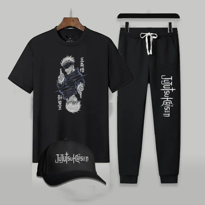Anime jujutsu kaisen design tracksuit (pack of 3) cap +shirt +trouser ...