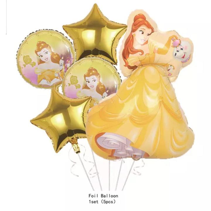 Princess Bella Cartoon Foil Balloon Set - 5 Pieces For Princess Theme ...
