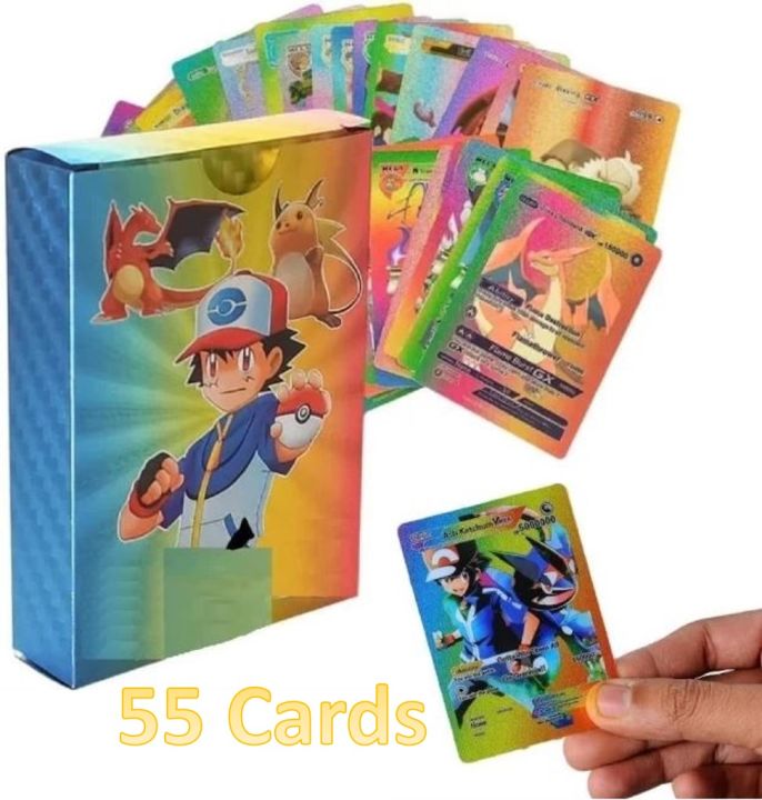 55 Pcs Pokemon Multicolor Rainbow Foil Cards Anime Cartoon Pokémon ...
