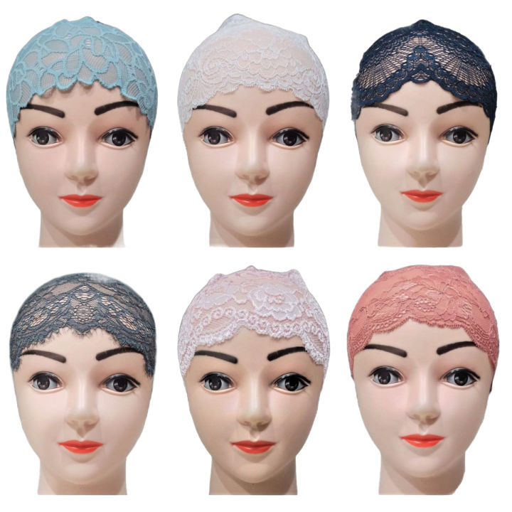 Pack of 6 Lace bands net cap for girls HIjab caps hijab caps for ...