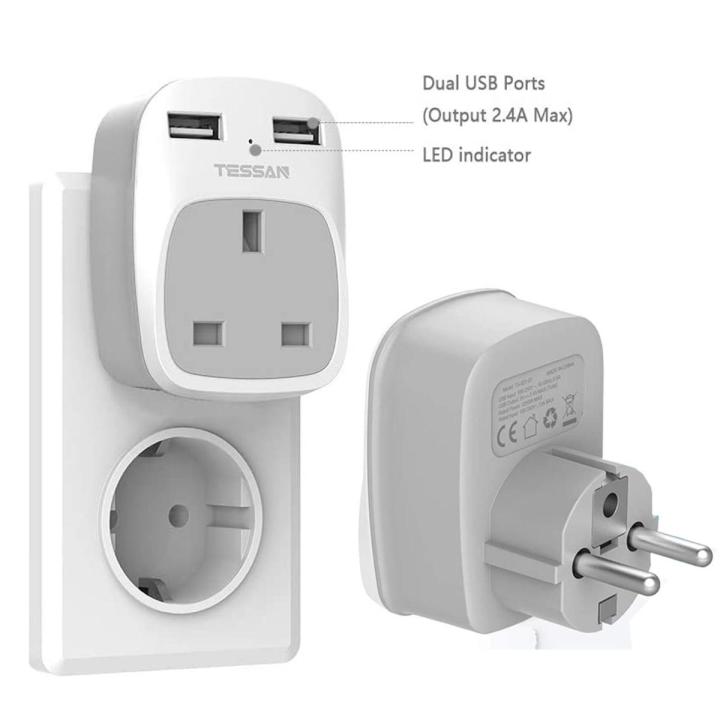 TESSAN Power Socket SG to EU Travel Adapter - Grounded Euro European ...