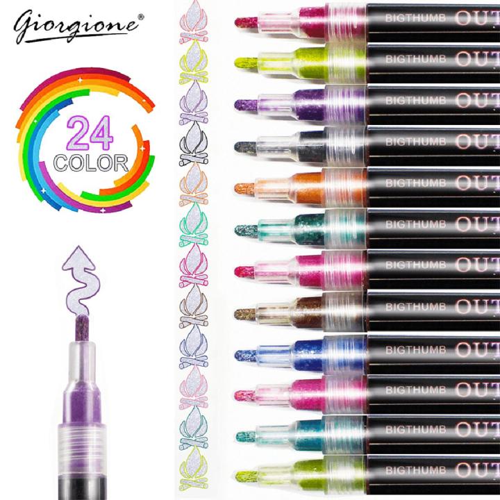 Giorgione Outliner Markers Pen Glitter Paint Markers Set For Art ...