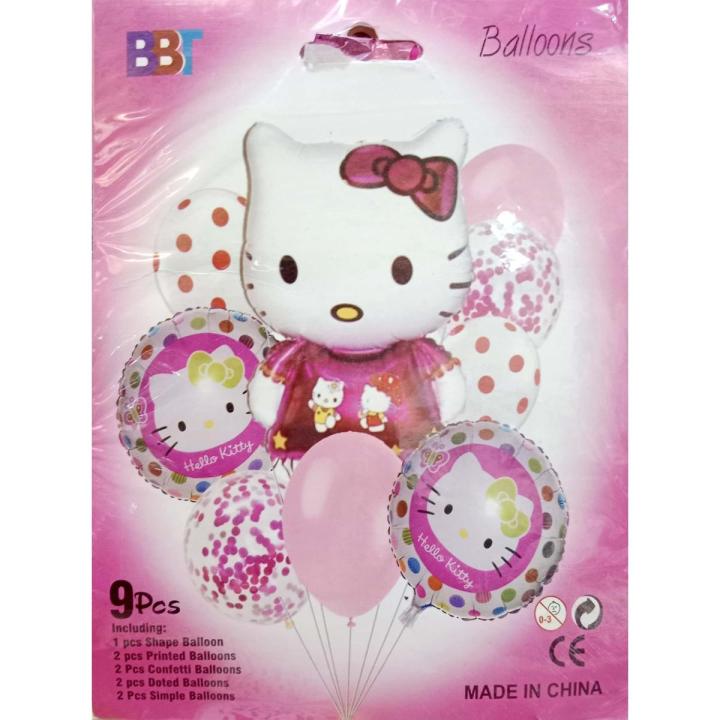9 Pcs Set of Hello kitty Foil Balloons, Confetti Balloons Happy ...