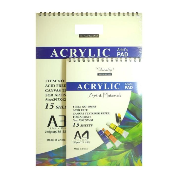 Chivalry Acrylic Pad Acrylic Artist's Pad A4 A3 260gram, 15Sheets ...