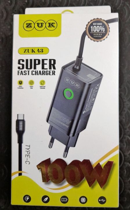 100W Super Fast Charger with Type-C Cable | PD & QC 3.0 Compatible ...