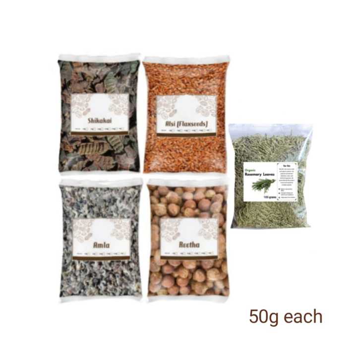 Pack of 5 Rosemary Leaves Amla Reetha Shikakai Alsi (Flax Seeds) Whole ...