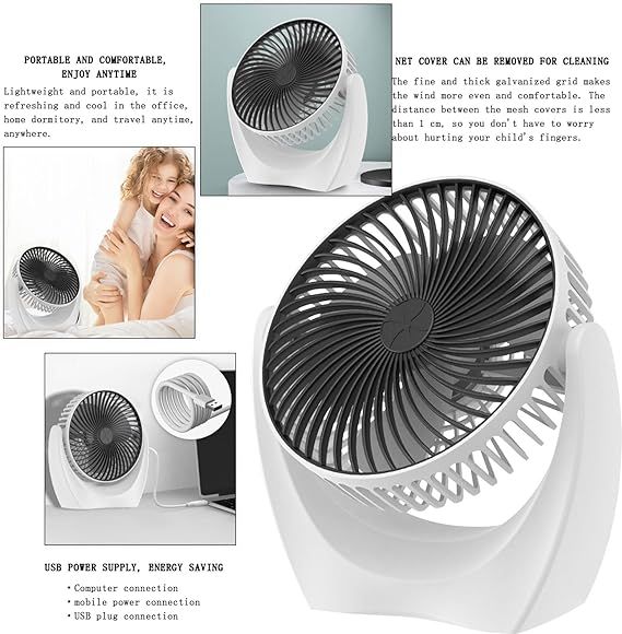 USB Desk Fan Table Fan with Strong Airflow & Portable Cooling Fan Speed ...