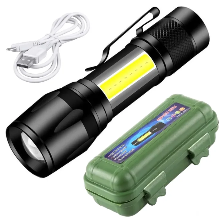 USB Rechargeable Waterproof Zoomable LED Flashlight Torch Tial Clip ...