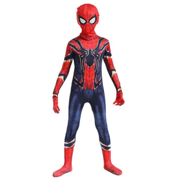 Iron Spiderman Superhero Deluxe Jumpsuit Kids Zentai Halloween Cosplay ...