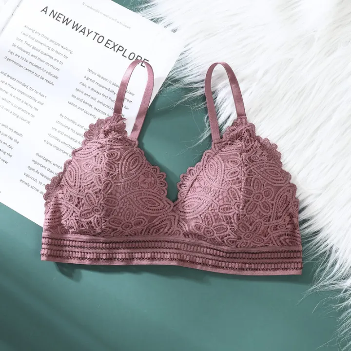 Lace Thin Section Bra Solid Color Embroidery Hollow Tube Top Triangular ...