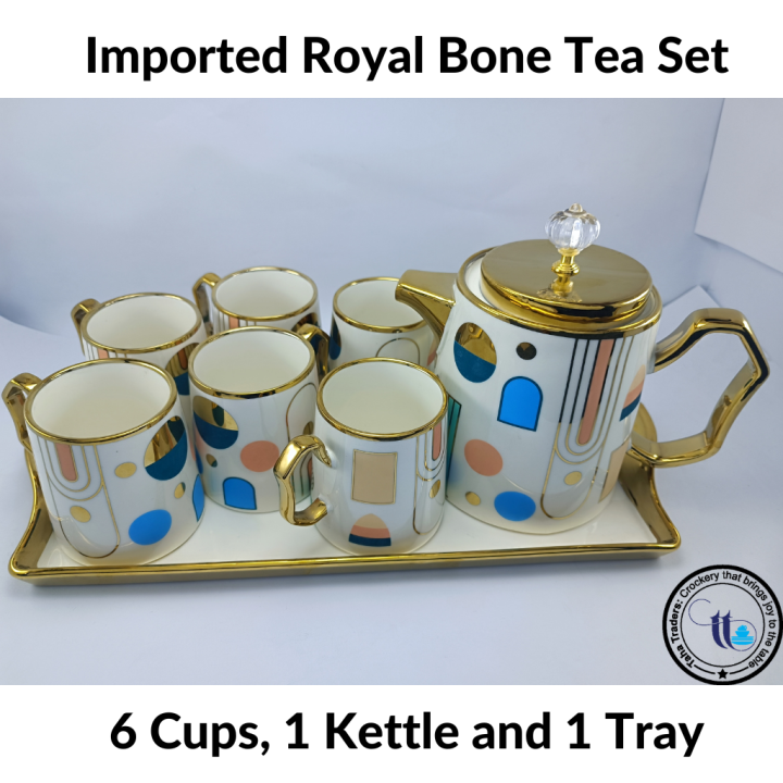 Royal Bone China Tea Set – 6 Cups, 1 Kettle with Lid & 1 Tray | Elegant ...