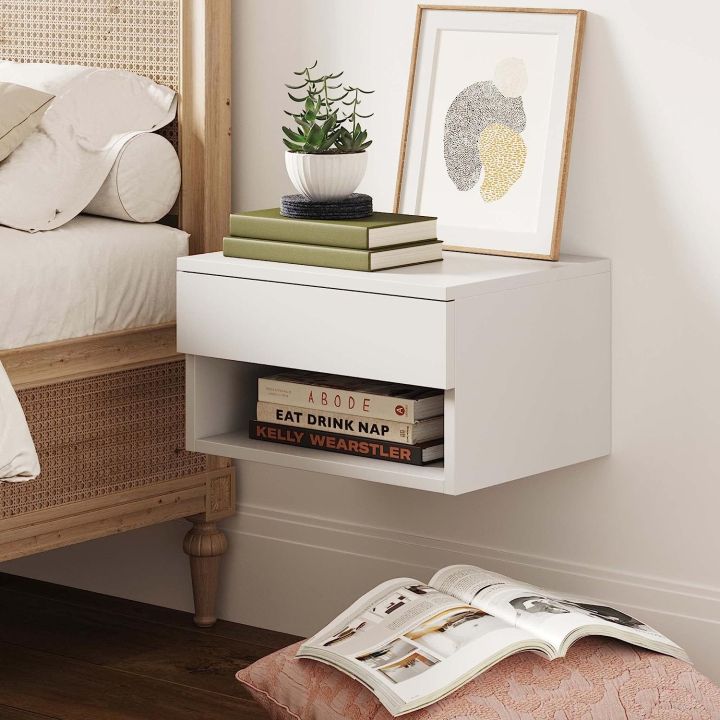 Drawer Bedside Table Wood Dressing Table Floating Drawer Nightstand