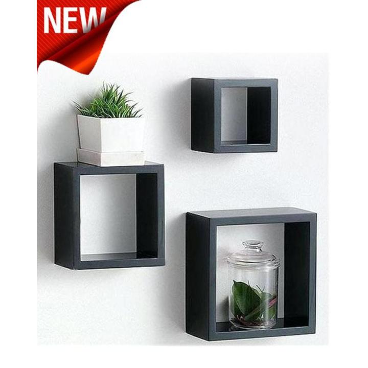 Set Of 3 Wall Shelves, Wall Racks, Wall Mounted Shelves in Square Shape ...