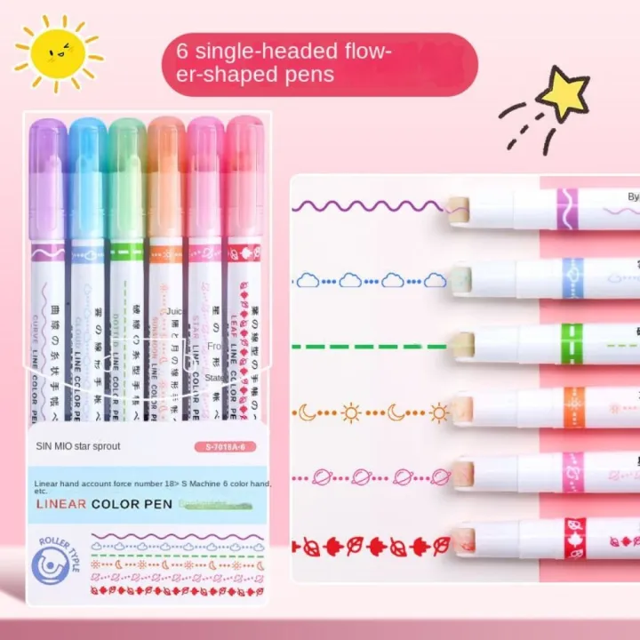 New Kawaii Highlihter Curve Highlighter Pens Pattern Outline Gel Pen ...