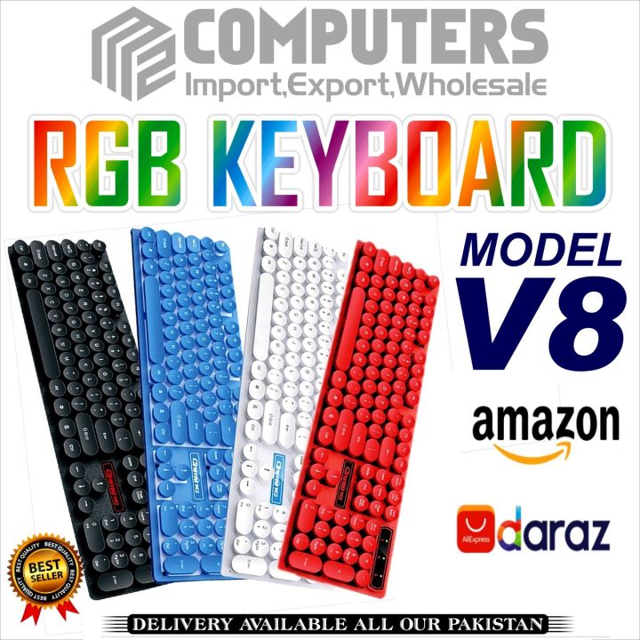 V8 Round Keycaps Wired Keyboard Computer Desktop No Punch Design New ...