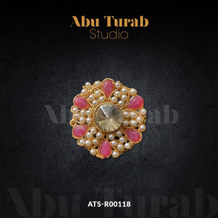 Abu Turab Studio - Baby Pink Color Flower Shape Golden Ring With ...