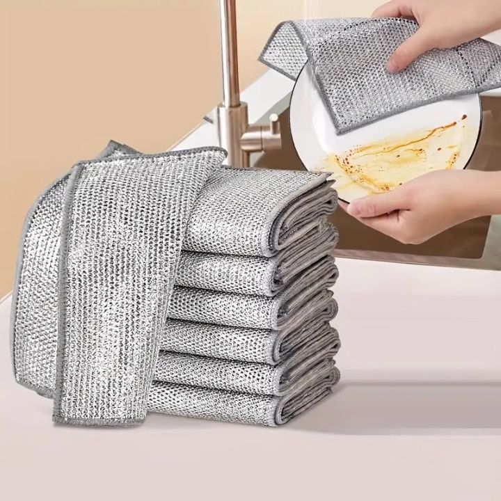 Magic Dishcloth Wire Cleaning Cloths Kitchen Silver Dish Pot Washing ...