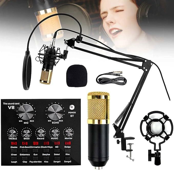 V8 Bm-800 Podcast Mic Set With Live Sound Card,Condenser Microphone ...
