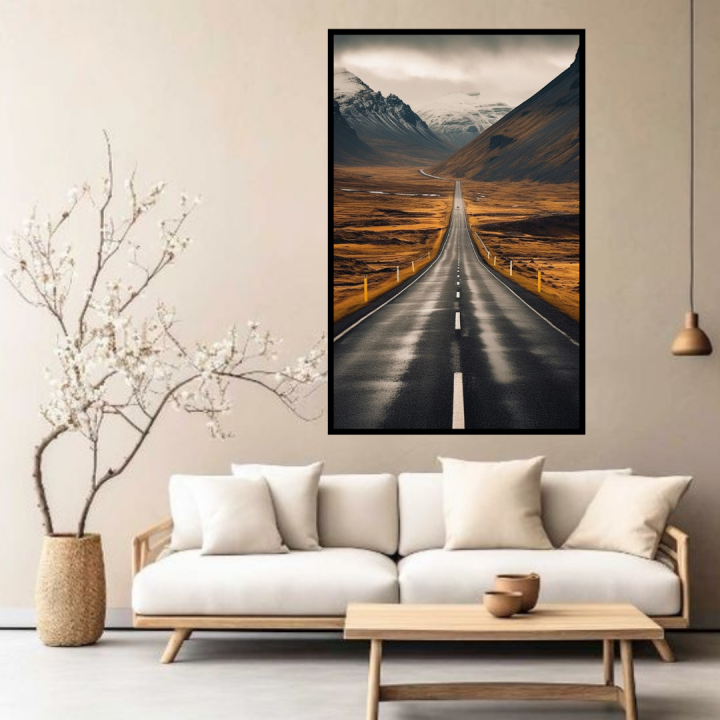 Nature Wall Art Frame, Beautiful Mountains, Road And Sky View, Wood ...