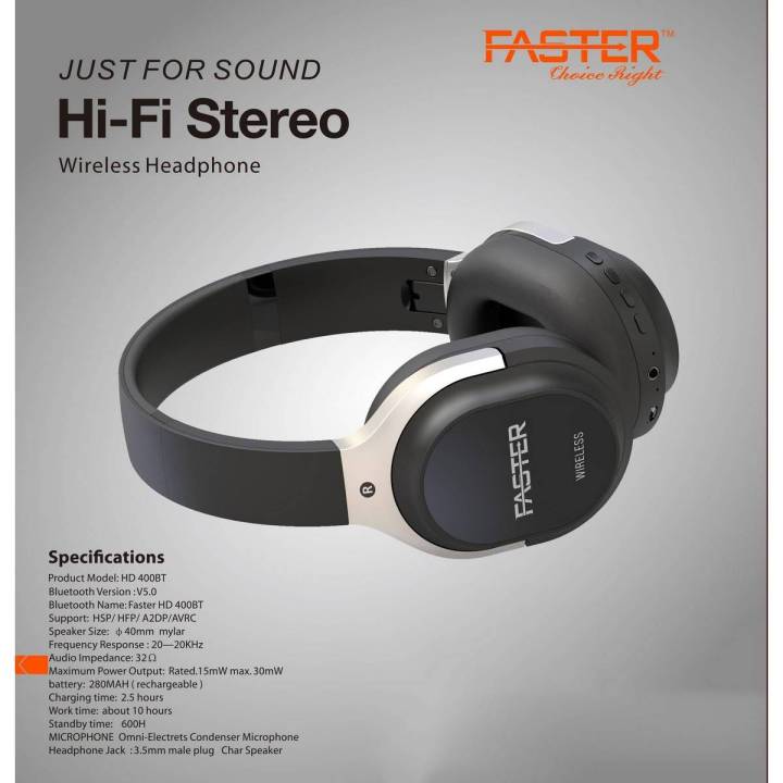 FASTER HD-400BT Hi-Fi Stereo Wireless Headphone | Daraz.pk