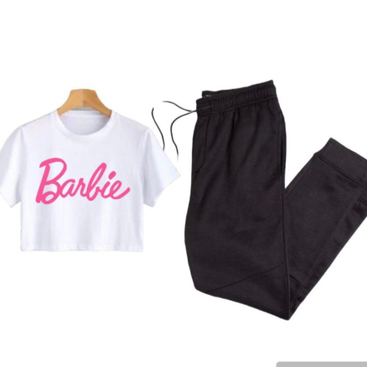 BARBIE PRINTED COTTON HALF SLEEVES O-NECK CROPPED TSHIRT & TROUSER ...