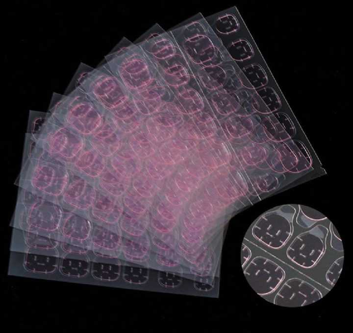 72Pcs 3 Sheets Transparent Fake Nails Pink Jelly Double Sided Adhesive ...