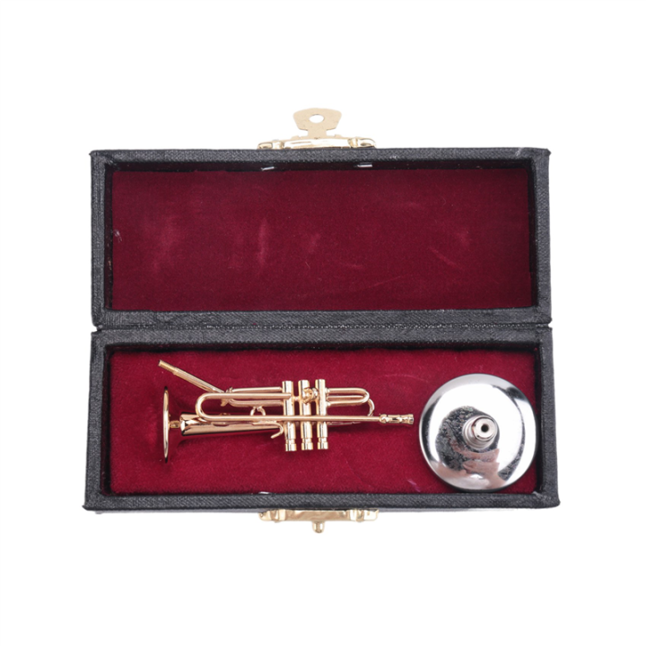 Copper Miniature Trumpet with Stand and Case Mini Musical Instrument Miniature Replica Model ...