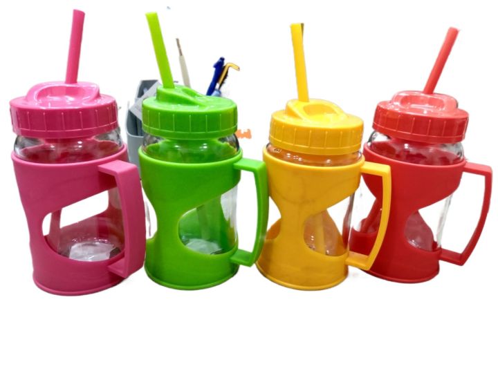 Silicon and Glass Water Bottle with Straw-370ml- Glass Bottle- Party Bottle . | Daraz.pk