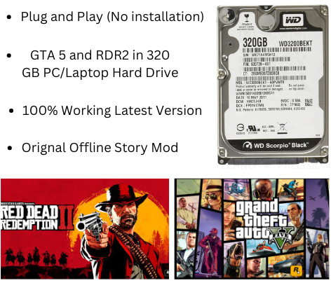 GTA 5 and RDR2 Plug and Play in 320GB Hard Disk For Laptop/PC | 100% ...