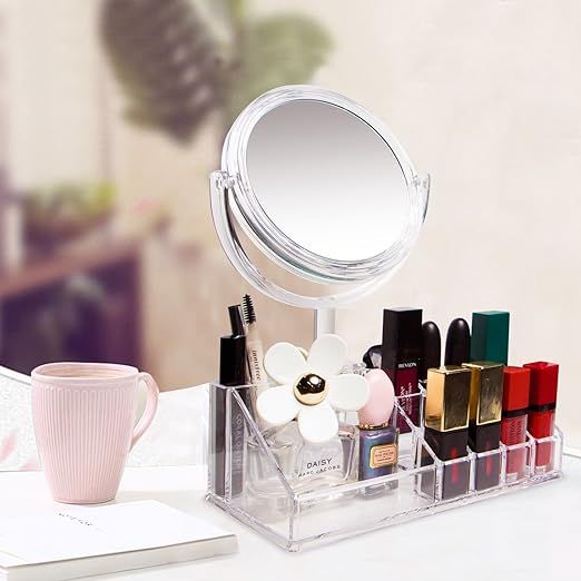 Makeup Organizer with 5X Magnifying Mirror Acrylic Vanity Mirror ...