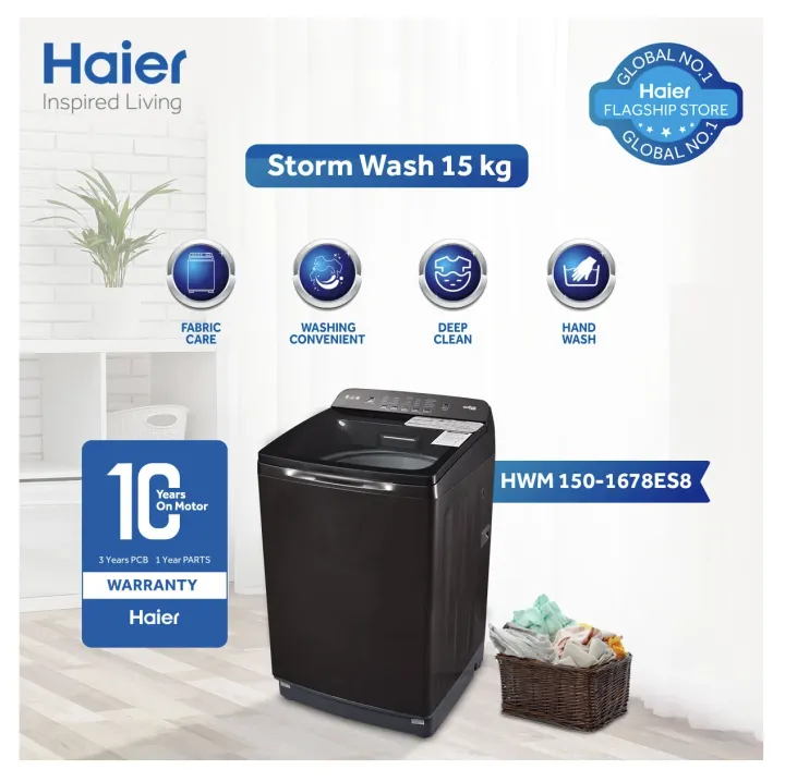 Haier Storm Wash HWM150-1678ES8 - 15kg-Fully Automatic-Top Load Washing ...
