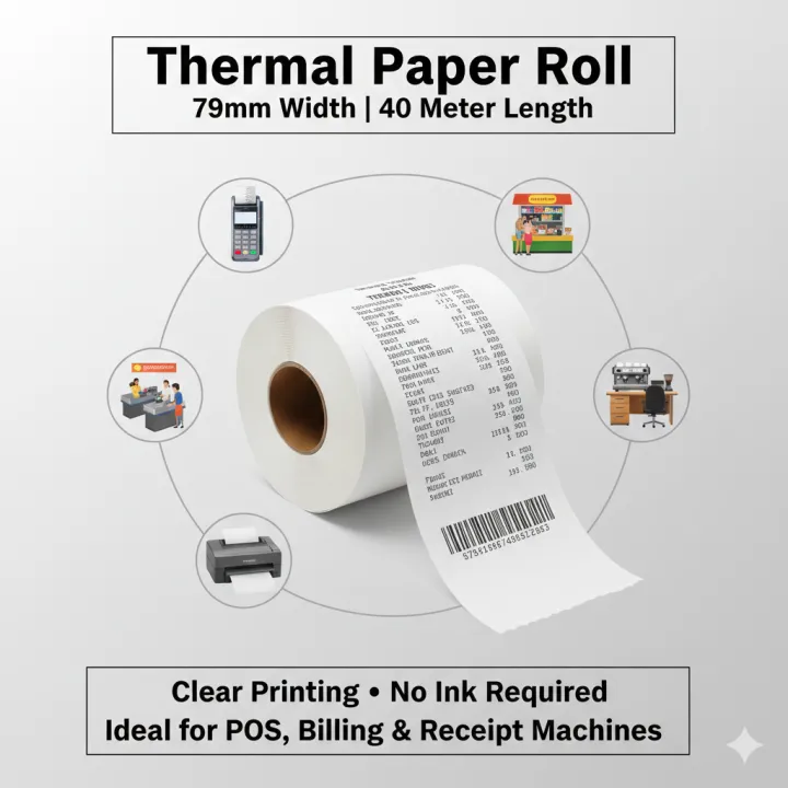 Thermal Paper Roll 80mm x 40m – POS Billing Roll & Receipt Printer ...