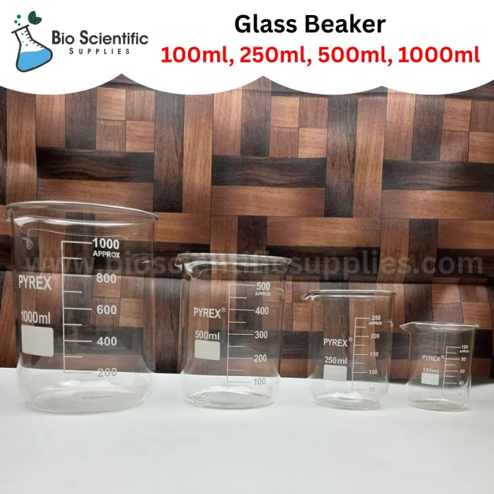 Glass Beaker set of 100 ml, 250 ml, 500 ml, 1000 ml Pyrex, Low Form ...