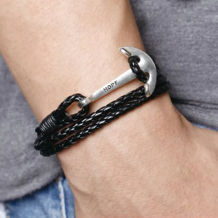 Leather with Anchor and Half Heart Charm Multi layer Bracelet Wrist ...