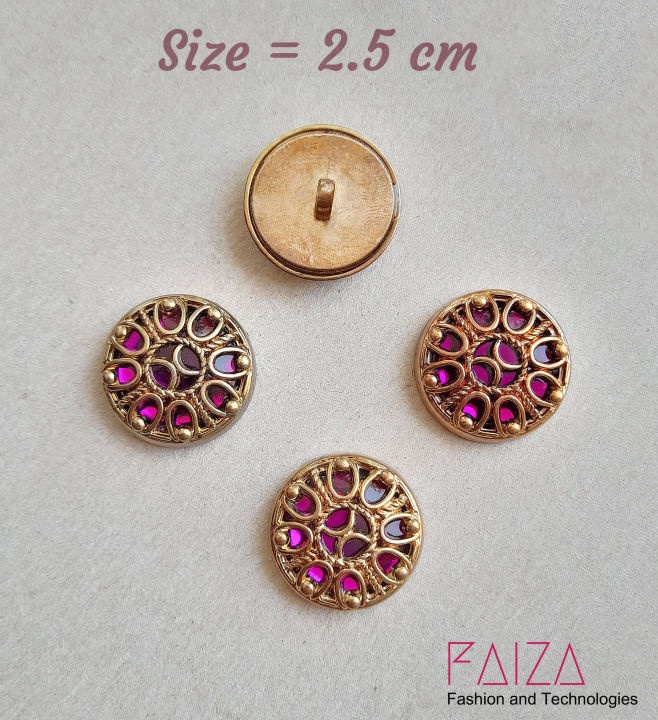 4-Pieces Royal Golden Buttons with Pink Crystal | Fancy Buttons for ...