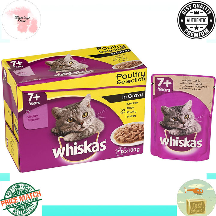 Whiskas 7+ Adult Cat Wet Food, Mature Cats, Poultry Selection In Gravy ...