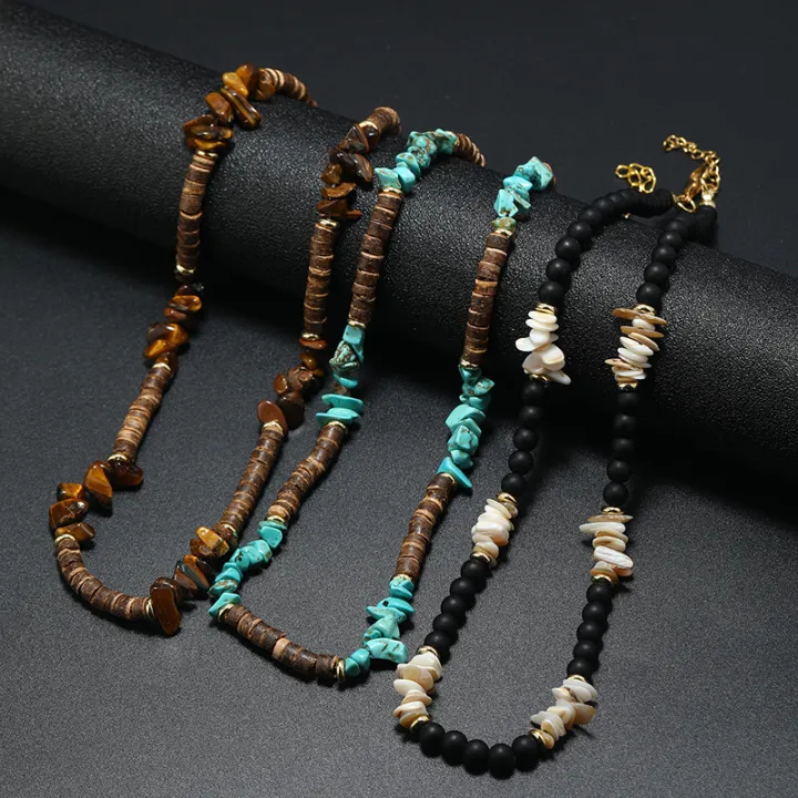 Bohemian Style Brown Coconut Shell Wood Beads Natural Turquoise Macadam ...