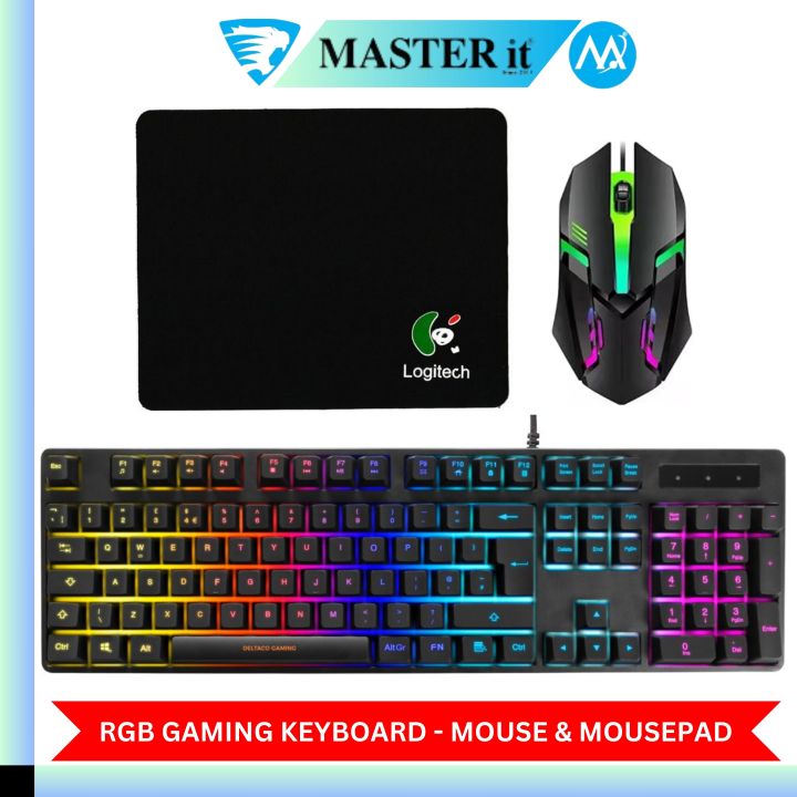 RGB Gaming Keyboard & Mouse Combo - 7 Colour Wired RGB Mouse and ...