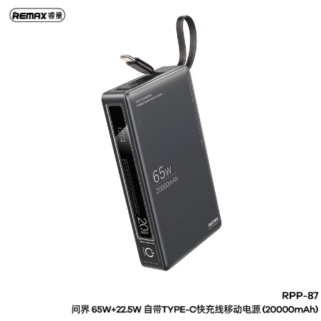 Remax Rpp-87 Wingle Series 65w+22.5w – 20,000Mah Laptop And Mobile Fast Charging Power Bank ...
