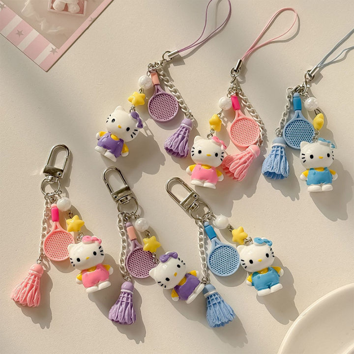 Hello Kitty Badminton Key Chain Sanrio KT Cat Phone Chain Pendant Bag ...