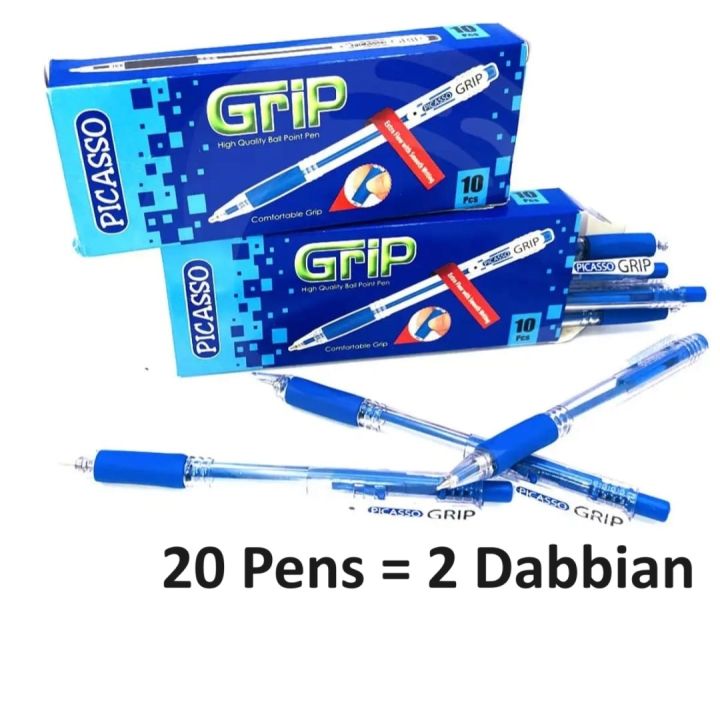 Pack of 20 Pens, PICASSO GRIP Ball Point Pen, Rubber Grip, 0.7mm Tip ...