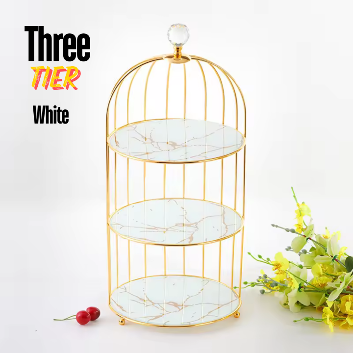European Style Iron Birdcage Cake Rack Multi-Layer Glass Dessert Table ...