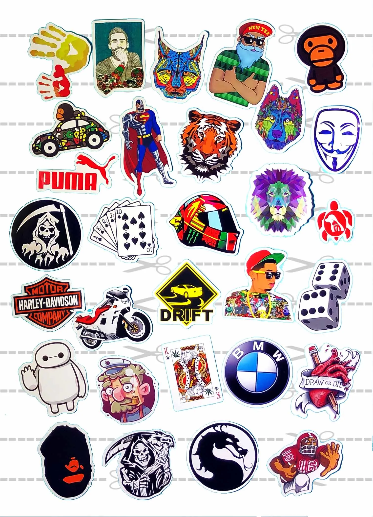 UNCUT A4 Sticker Sheet Mixed Random Funny boys Men Waterproof decal ...